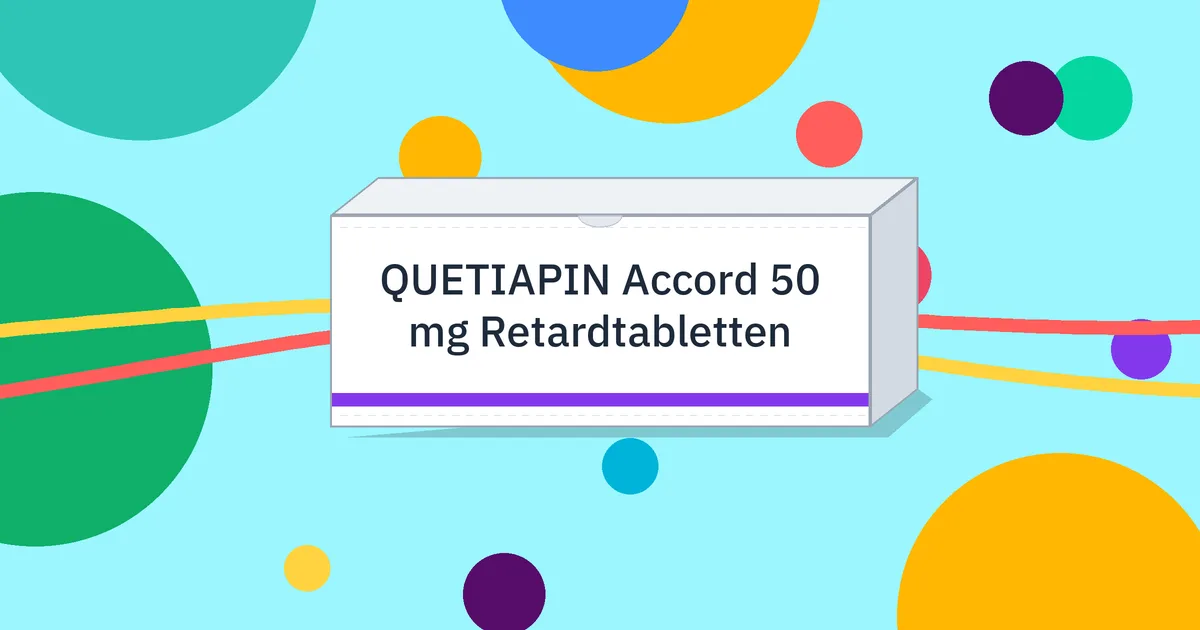 Symbolbild: Packung mit der Aufschrift QUETIAPIN Accord 50 mg Retardtabletten (PZN 15379011) – Verfügbarkeit und Bezug in Apotheken in Frankfurt am Main