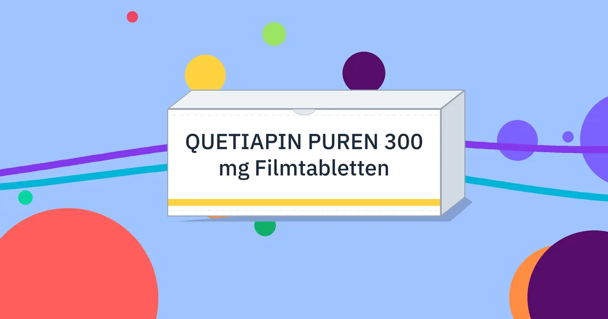 Symbolbild: Packung mit der Aufschrift QUETIAPIN PUREN 300 mg Filmtabletten (PZN 18428477) – Verfügbarkeit und Bezug in Apotheken in Frankfurt am Main
