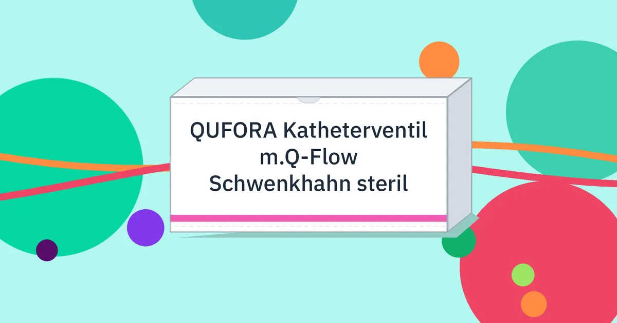 Symbolbild: Packung mit der Aufschrift QUFORA Katheterventil m.Q-Flow Schwenkhahn steril (PZN 11379310) – Verfügbarkeit und Bezug in Apotheken in Frankfurt am Main