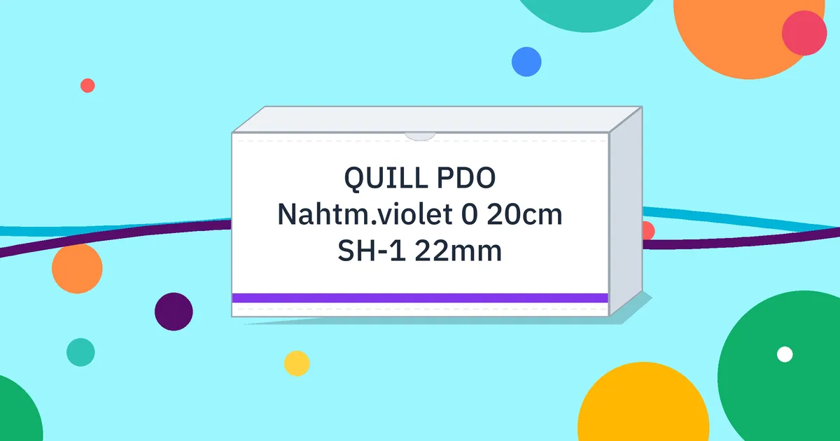 Symbolbild: Packung mit der Aufschrift QUILL PDO Nahtm.violet 0 20cm SH-1 22mm (PZN 17990053) – Verfügbarkeit und Bezug in Apotheken in Frankfurt am Main