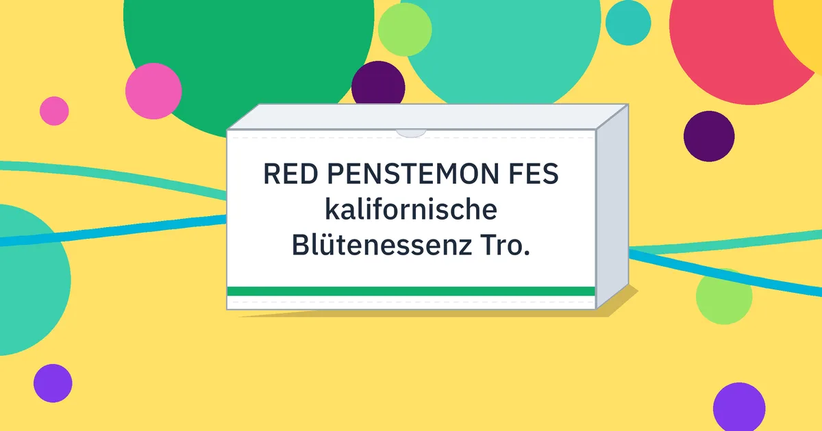 Symbolbild: Packung mit der Aufschrift RED PENSTEMON FES kalifornische Blütenessenz Tro. (PZN 18810047) – Verfügbarkeit und Bezug in Apotheken in Frankfurt am Main