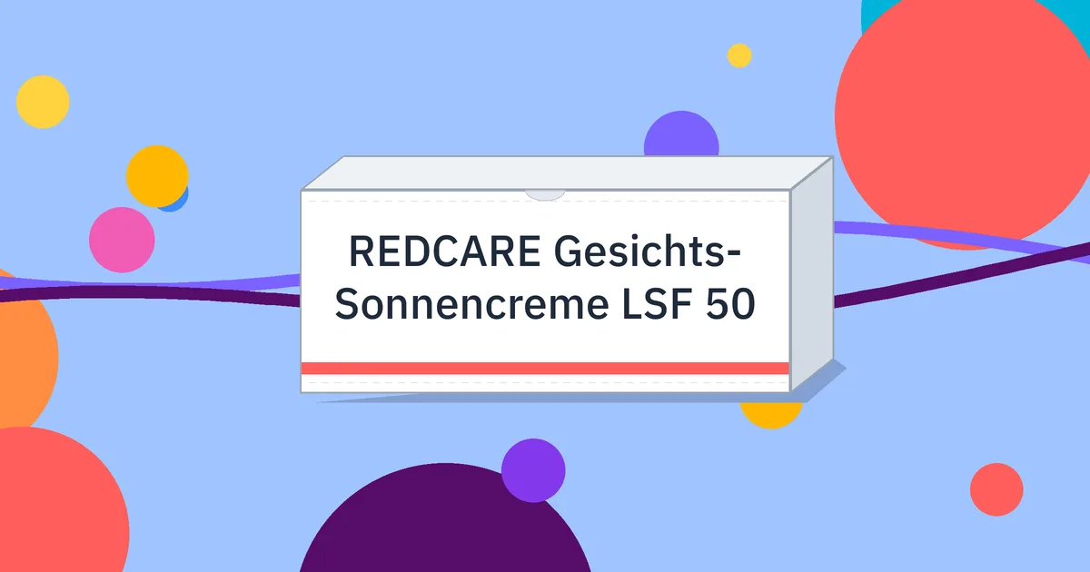Symbolbild: Packung mit der Aufschrift REDCARE Gesichts-Sonnencreme LSF 50 (PZN 19825507) – Verfügbarkeit und Bezug in Apotheken in Frankfurt am Main