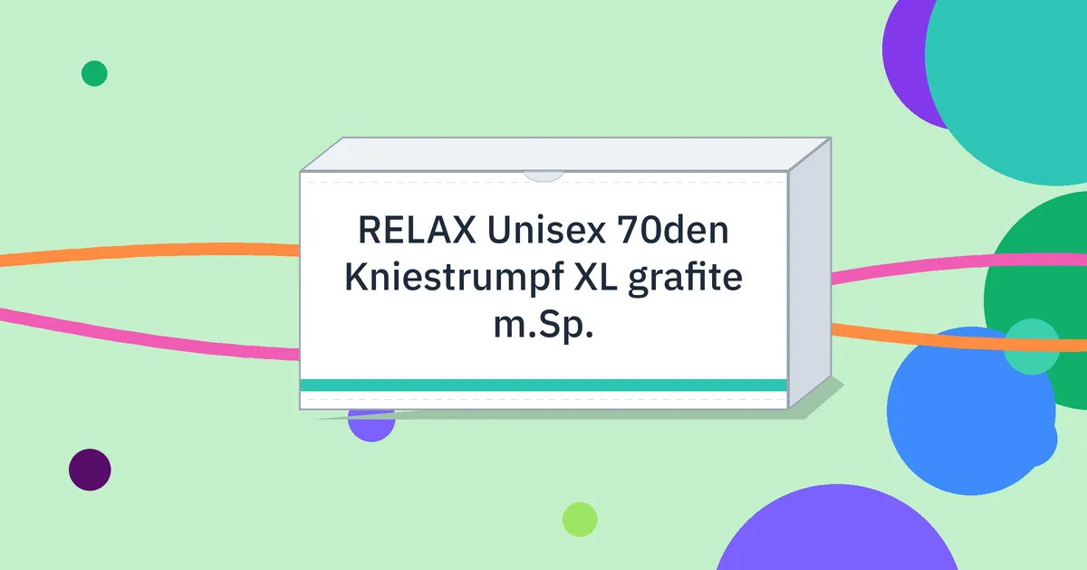 Symbolbild: Packung mit der Aufschrift RELAX Unisex 70den Kniestrumpf XL grafite m.Sp. (PZN 01380022) – Verfügbarkeit und Bezug in Apotheken in Frankfurt am Main