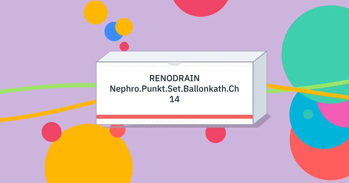 Symbolbild: Packung mit der Aufschrift RENODRAIN Nephro.Punkt.Set.Ballonkath.Ch 14 (PZN 00443909) – Verfügbarkeit und Bezug in Apotheken in Frankfurt am Main