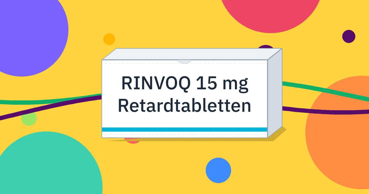 Symbolbild: Packung mit der Aufschrift RINVOQ 15 mg Retardtabletten (PZN 18599658) – Verfügbarkeit und Bezug in Apotheken in Frankfurt am Main