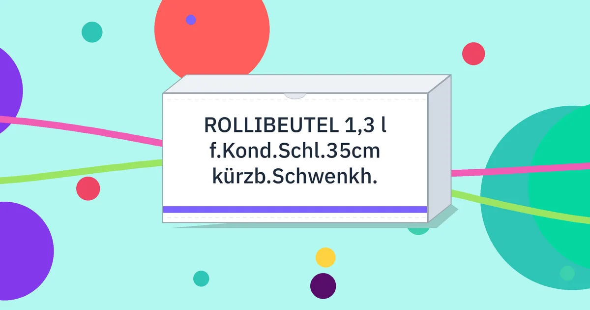 Symbolbild: Packung mit der Aufschrift ROLLIBEUTEL 1,3 l f.Kond.Schl.35cm kürzb.Schwenkh. (PZN 00991189) – Verfügbarkeit und Bezug in Apotheken in Frankfurt am Main