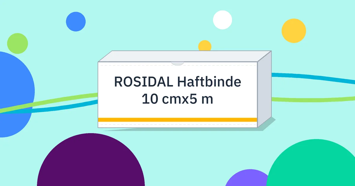 Symbolbild: Packung mit der Aufschrift ROSIDAL Haftbinde 10 cmx5 m (PZN 06089030) – Verfügbarkeit und Bezug in Apotheken in Frankfurt am Main