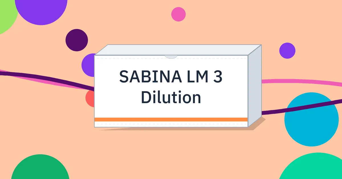 Symbolbild: Packung mit der Aufschrift SABINA LM 3 Dilution (PZN 09430630) – Verfügbarkeit und Bezug in Apotheken in Frankfurt am Main
