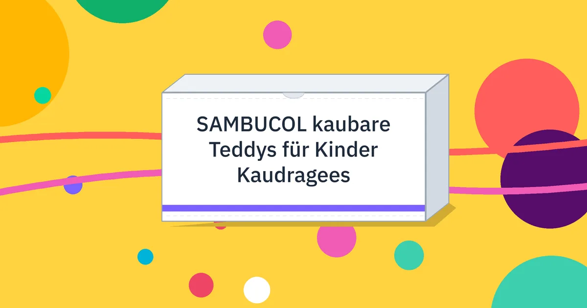 Symbolbild: Packung mit der Aufschrift SAMBUCOL kaubare Teddys für Kinder Kaudragees (PZN 10071171) – Verfügbarkeit und Bezug in Apotheken in Frankfurt am Main