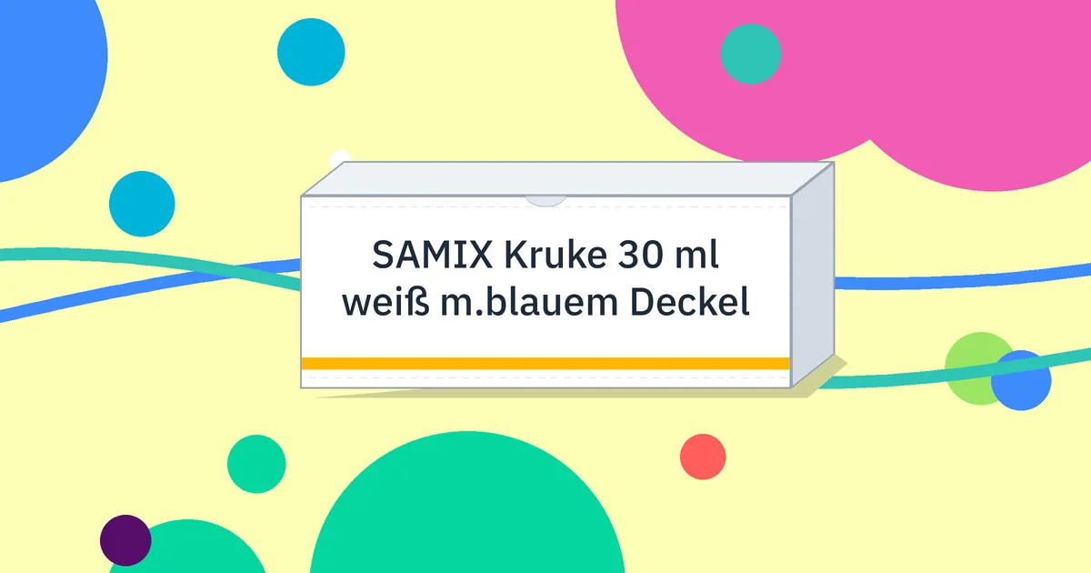 Symbolbild: Packung mit der Aufschrift SAMIX Kruke 30 ml weiß m.blauem Deckel (PZN 11480546) – Verfügbarkeit und Bezug in Apotheken in Frankfurt am Main