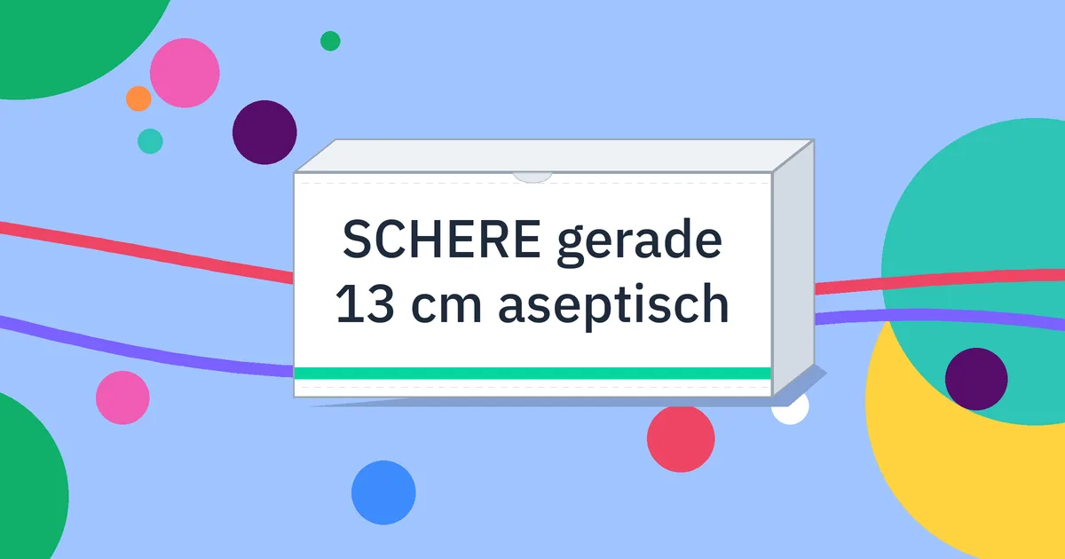 Symbolbild: Packung mit der Aufschrift SCHERE gerade 13 cm aseptisch (PZN 01735838) – Verfügbarkeit und Bezug in Apotheken in Frankfurt am Main