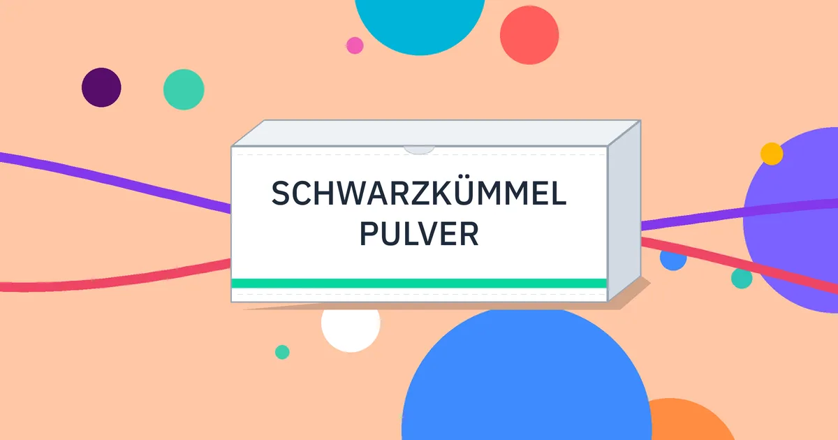 Symbolbild: Packung mit der Aufschrift SCHWARZKÜMMEL PULVER (PZN 07474089) – Verfügbarkeit und Bezug in Apotheken in Frankfurt am Main
