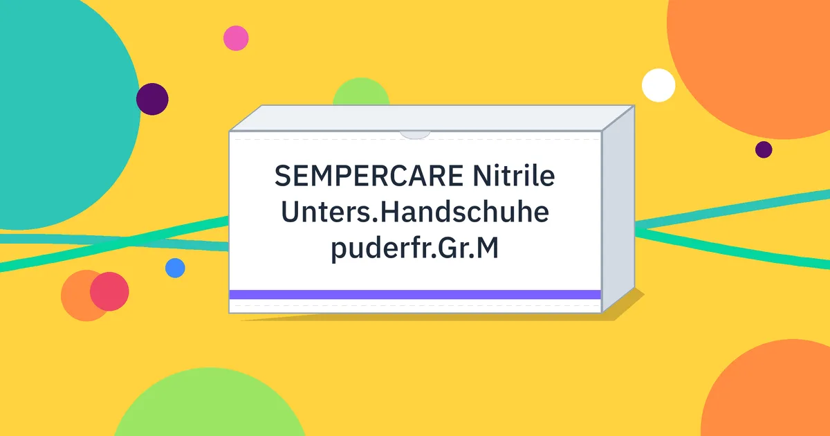 Symbolbild: Packung mit der Aufschrift SEMPERCARE Nitrile Unters.Handschuhe puderfr.Gr.M (PZN 03778303) – Verfügbarkeit und Bezug in Apotheken in Frankfurt am Main