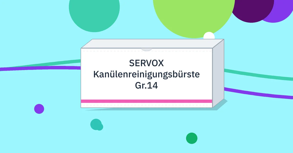Symbolbild: Packung mit der Aufschrift SERVOX Kanülenreinigungsbürste Gr.14 (PZN 05496158) – Verfügbarkeit und Bezug in Apotheken in Frankfurt am Main