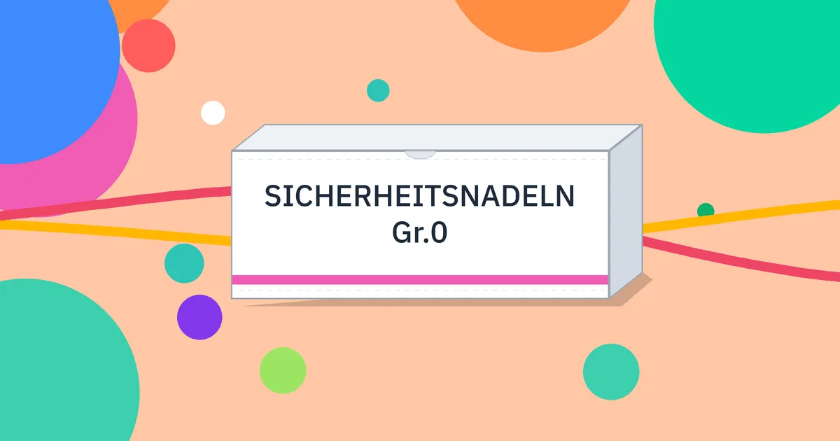 Symbolbild: Packung mit der Aufschrift SICHERHEITSNADELN Gr.0 (PZN 01736306) – Verfügbarkeit und Bezug in Apotheken in Frankfurt am Main