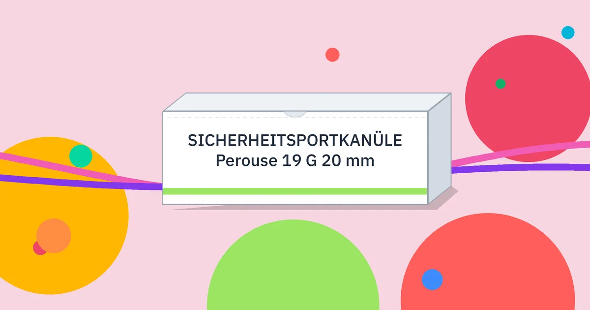 Symbolbild: Packung mit der Aufschrift SICHERHEITSPORTKANÜLE Perouse 19 G 20 mm (PZN 08782456) – Verfügbarkeit und Bezug in Apotheken in Frankfurt am Main