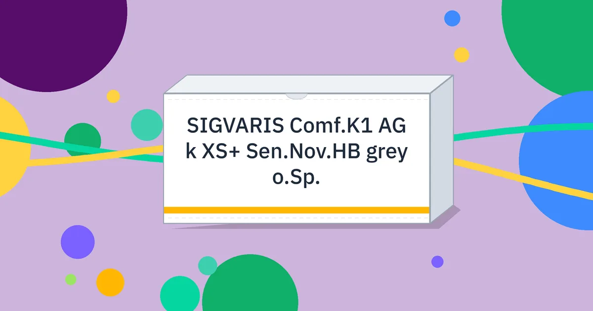 Symbolbild: Packung mit der Aufschrift SIGVARIS Comf.K1 AG k XS+ Sen.Nov.HB grey o.Sp. (PZN 17100585) – Verfügbarkeit und Bezug in Apotheken in Frankfurt am Main