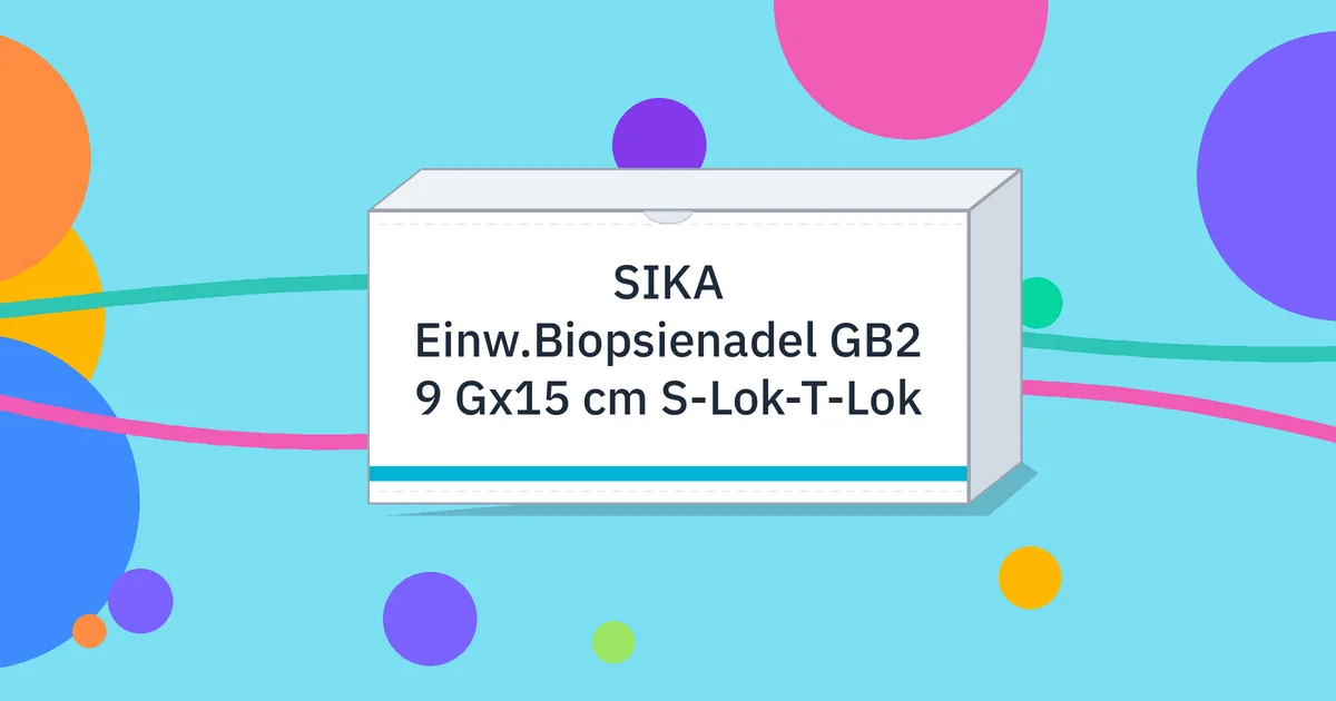 Symbolbild: Packung mit der Aufschrift SIKA Einw.Biopsienadel GB2 9 Gx15 cm S-Lok-T-Lok (PZN 20283431) – Verfügbarkeit und Bezug in Apotheken in Frankfurt am Main