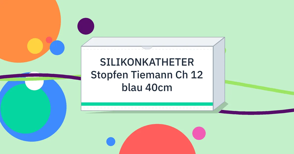 Symbolbild: Packung mit der Aufschrift SILIKONKATHETER Stopfen Tiemann Ch 12 blau 40cm (PZN 09766465) – Verfügbarkeit und Bezug in Apotheken in Frankfurt am Main