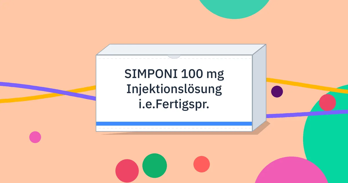 Symbolbild: Packung mit der Aufschrift SIMPONI 100 mg Injektionslösung i.e.Fertigspr. (PZN 16144876) – Verfügbarkeit und Bezug in Apotheken in Frankfurt am Main