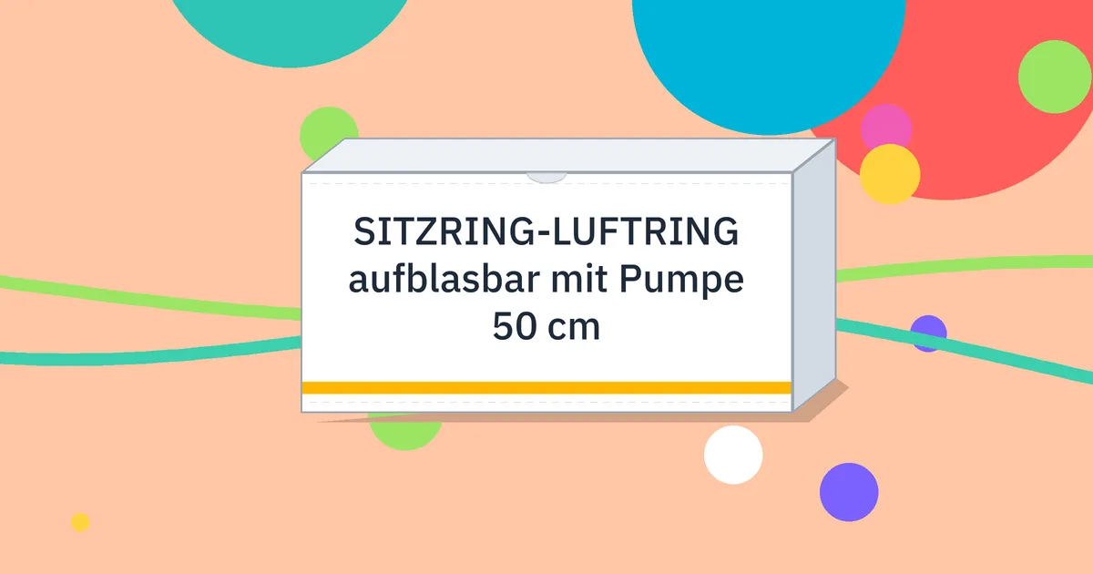 Symbolbild: Packung mit der Aufschrift SITZRING-LUFTRING aufblasbar mit Pumpe 50 cm (PZN 10961232) – Verfügbarkeit und Bezug in Apotheken in Frankfurt am Main
