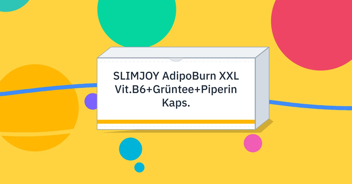 Symbolbild: Packung mit der Aufschrift SLIMJOY AdipoBurn XXL Vit.B6+Grüntee+Piperin Kaps. (PZN 18788046) – Verfügbarkeit und Bezug in Apotheken in Frankfurt am Main