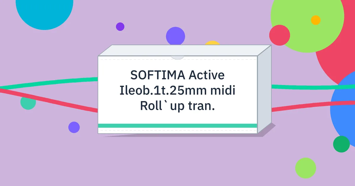 Symbolbild: Packung mit der Aufschrift SOFTIMA Active Ileob.1t.25mm midi Roll`up tran. (PZN 09061919) – Verfügbarkeit und Bezug in Apotheken in Frankfurt am Main