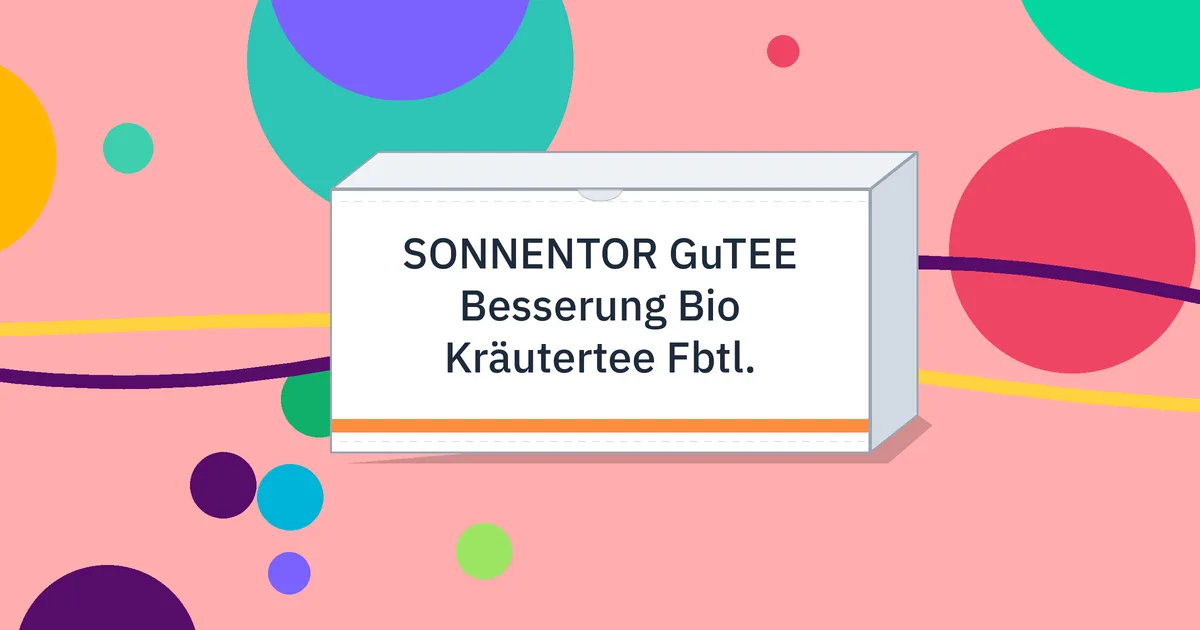 Symbolbild: Packung mit der Aufschrift SONNENTOR GuTEE Besserung Bio Kräutertee Fbtl. (PZN 19555427) – Verfügbarkeit und Bezug in Apotheken in Frankfurt am Main