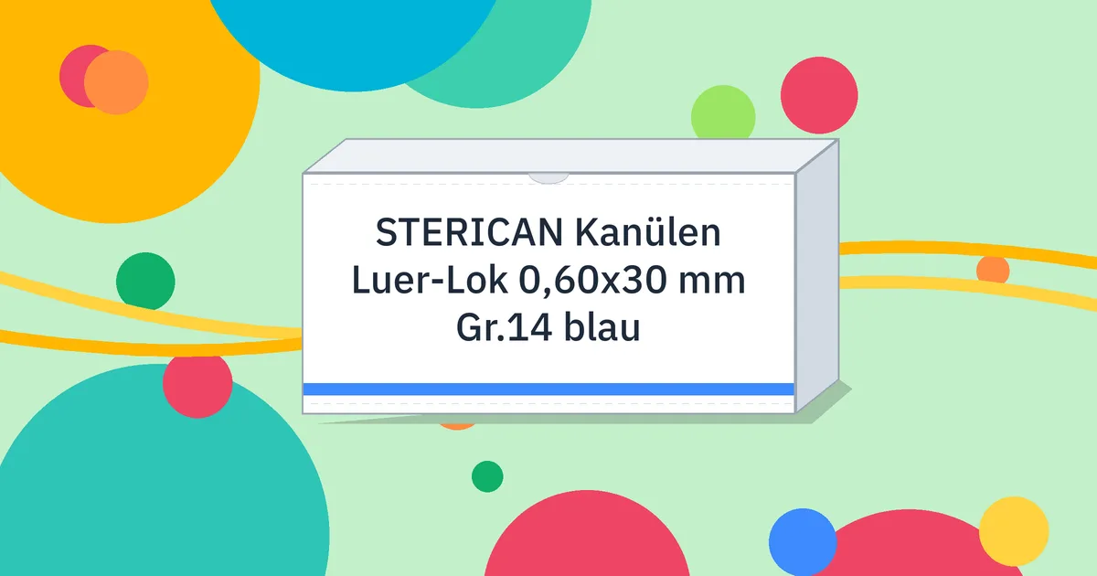 Symbolbild: Packung mit der Aufschrift STERICAN Kanülen Luer-Lok 0,60x30 mm Gr.14 blau (PZN 01105327) – Verfügbarkeit und Bezug in Apotheken in Frankfurt am Main