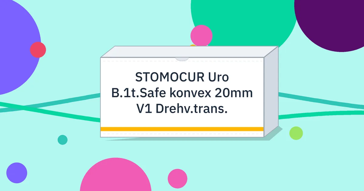 Symbolbild: Packung mit der Aufschrift STOMOCUR Uro B.1t.Safe konvex 20mm V1 Drehv.trans. (PZN 17757061) – Verfügbarkeit und Bezug in Apotheken in Frankfurt am Main