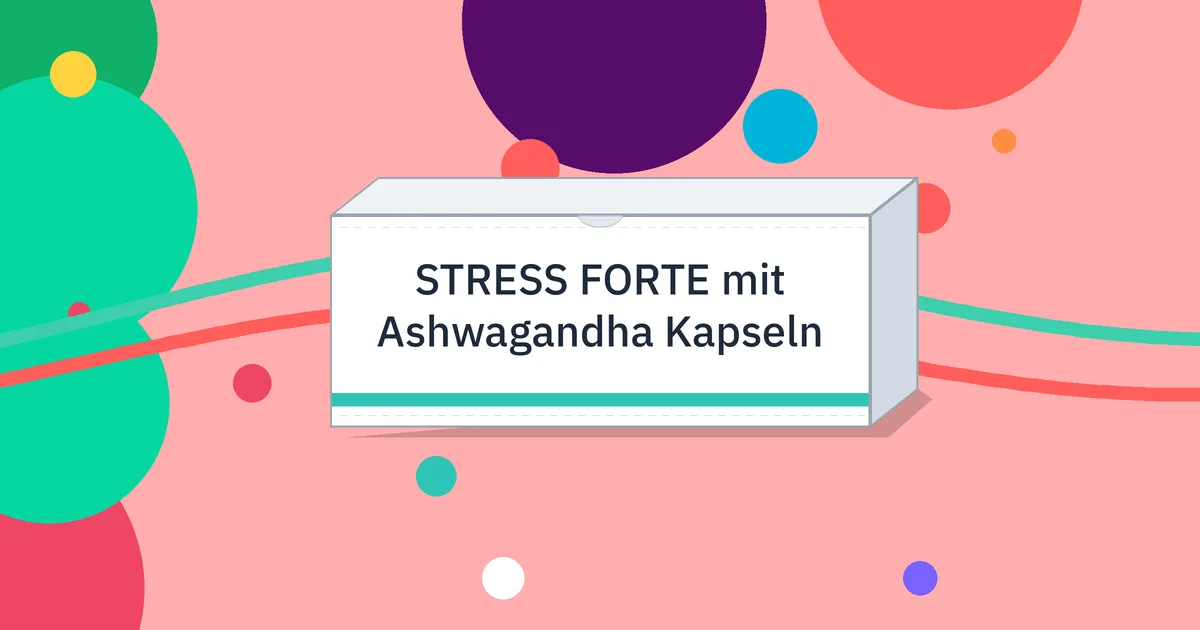 Symbolbild: Packung mit der Aufschrift STRESS FORTE mit Ashwagandha Kapseln (PZN 19381358) – Verfügbarkeit und Bezug in Apotheken in Frankfurt am Main