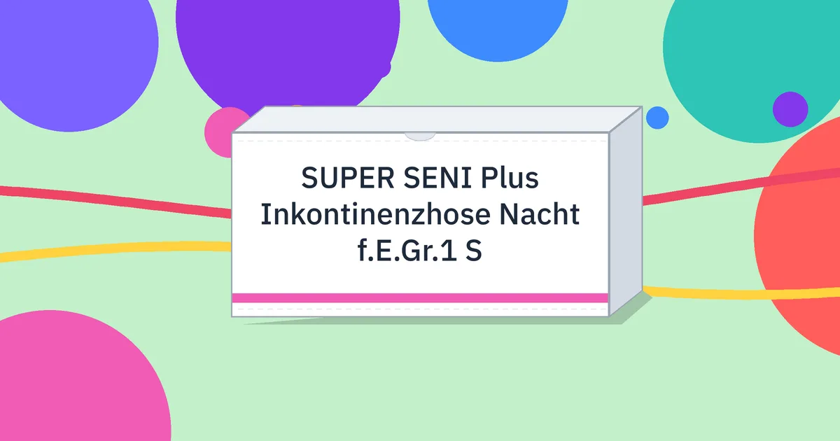 Symbolbild: Packung mit der Aufschrift SUPER SENI Plus Inkontinenzhose Nacht f.E.Gr.1 S (PZN 12664432) – Verfügbarkeit und Bezug in Apotheken in Frankfurt am Main