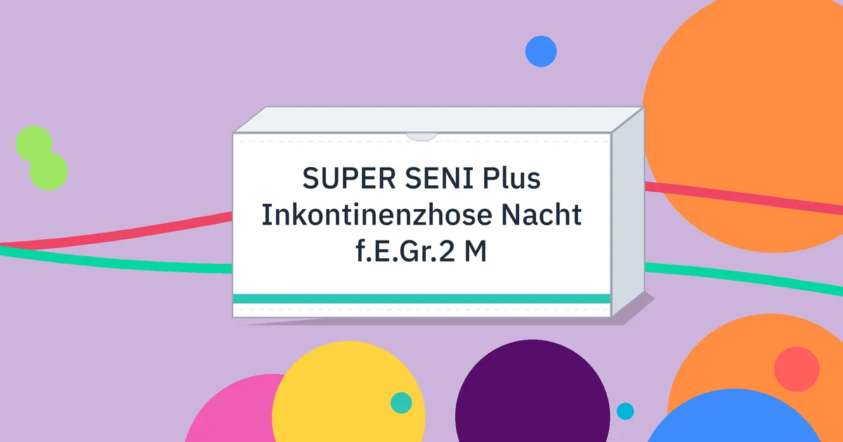 Symbolbild: Packung mit der Aufschrift SUPER SENI Plus Inkontinenzhose Nacht f.E.Gr.2 M (PZN 12664490) – Verfügbarkeit und Bezug in Apotheken in Frankfurt am Main