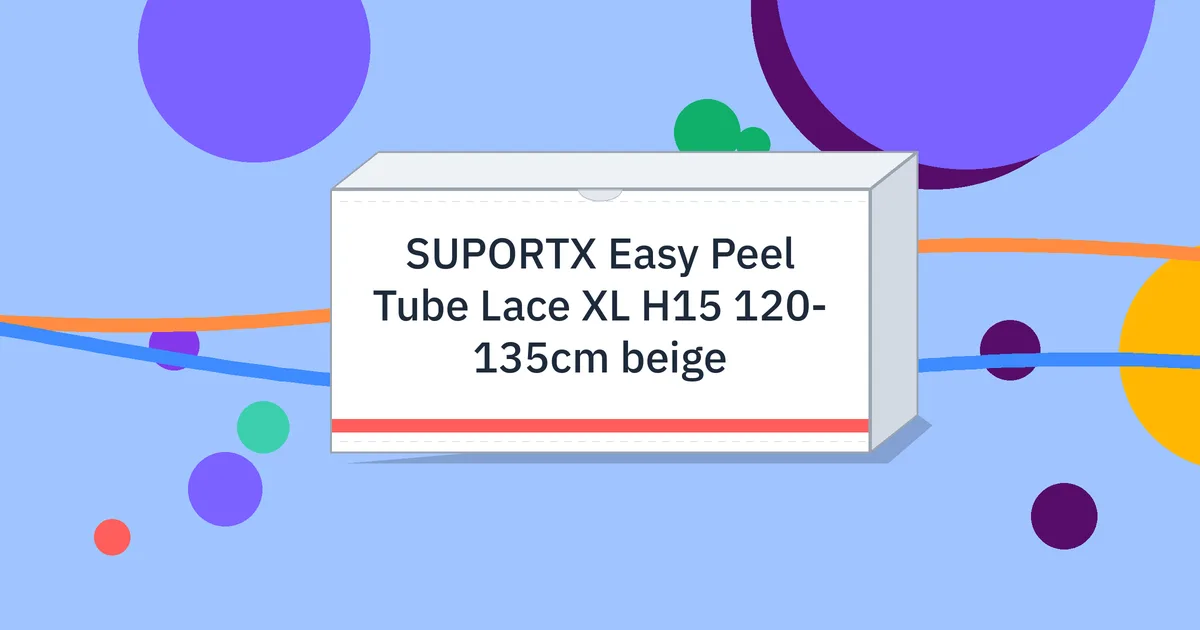 Symbolbild: Packung mit der Aufschrift SUPORTX Easy Peel Tube Lace XL H15 120-135cm beige (PZN 09486961) – Verfügbarkeit und Bezug in Apotheken in Frankfurt am Main