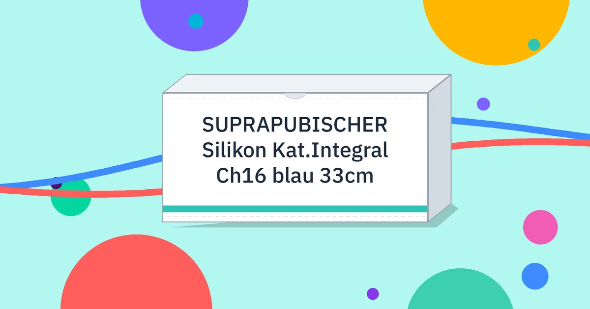 Symbolbild: Packung mit der Aufschrift SUPRAPUBISCHER Silikon Kat.Integral Ch16 blau 33cm (PZN 09767849) – Verfügbarkeit und Bezug in Apotheken in Frankfurt am Main