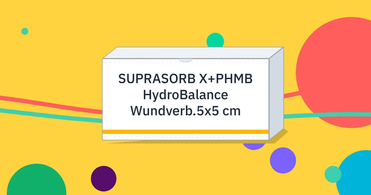 Symbolbild: Packung mit der Aufschrift SUPRASORB X+PHMB HydroBalance Wundverb.5x5 cm (PZN 20548898) – Verfügbarkeit und Bezug in Apotheken in Frankfurt am Main