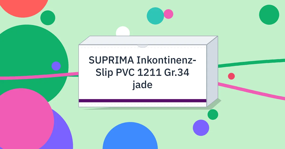 Symbolbild: Packung mit der Aufschrift SUPRIMA Inkontinenz-Slip PVC 1211 Gr.34 jade (PZN 05971694) – Verfügbarkeit und Bezug in Apotheken in Frankfurt am Main