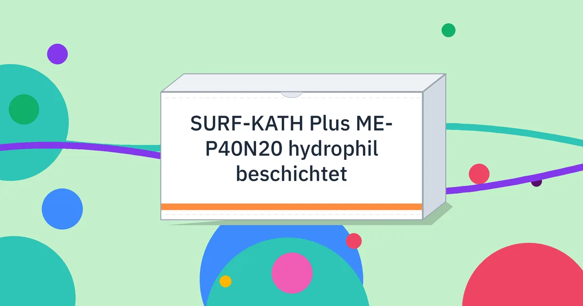 Symbolbild: Packung mit der Aufschrift SURF-KATH Plus ME-P40N20 hydrophil beschichtet (PZN 07008393) – Verfügbarkeit und Bezug in Apotheken in Frankfurt am Main