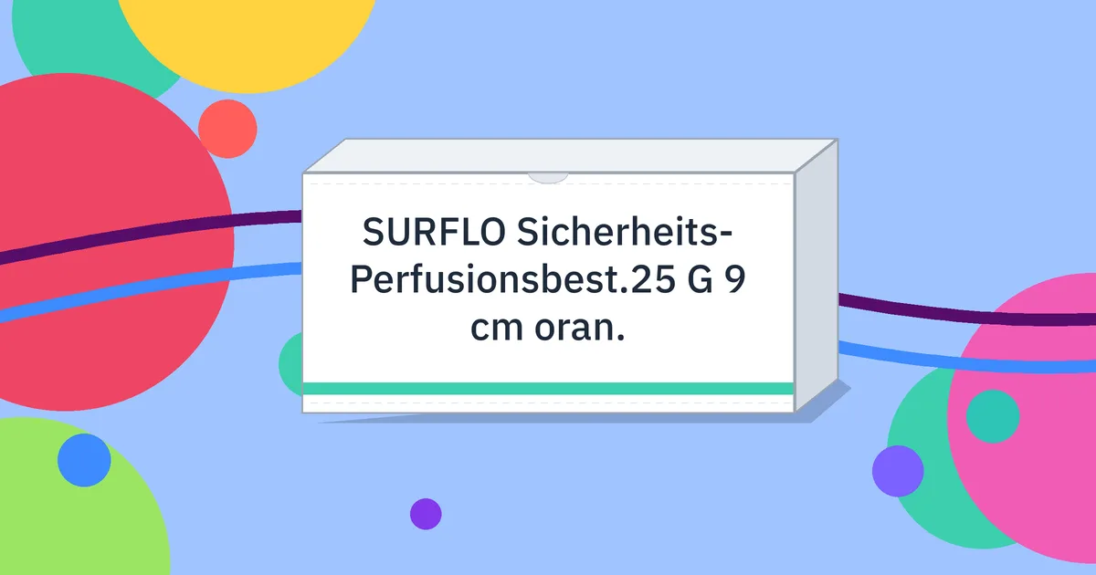 Symbolbild: Packung mit der Aufschrift SURFLO Sicherheits-Perfusionsbest.25 G 9 cm oran. (PZN 10143172) – Verfügbarkeit und Bezug in Apotheken in Frankfurt am Main