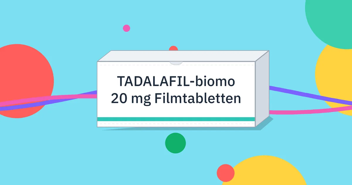 Symbolbild: Packung mit der Aufschrift TADALAFIL-biomo 20 mg Filmtabletten (PZN 12725530) – Verfügbarkeit und Bezug in Apotheken in Frankfurt am Main