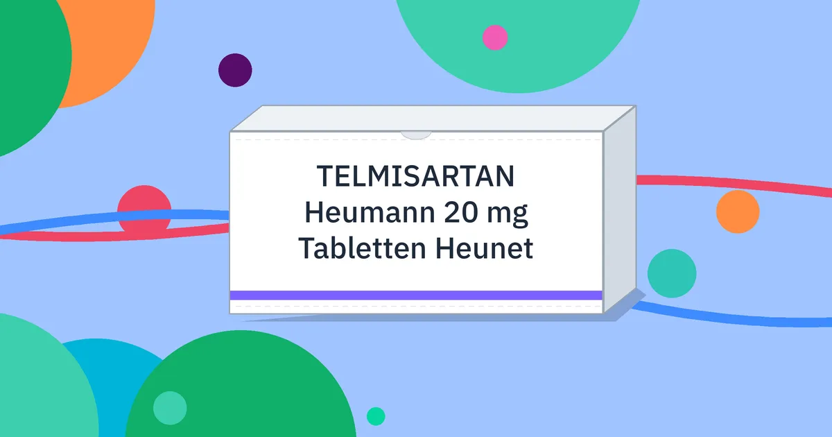 Symbolbild: Packung mit der Aufschrift TELMISARTAN Heumann 20 mg Tabletten Heunet (PZN 14211611) – Verfügbarkeit und Bezug in Apotheken in Frankfurt am Main