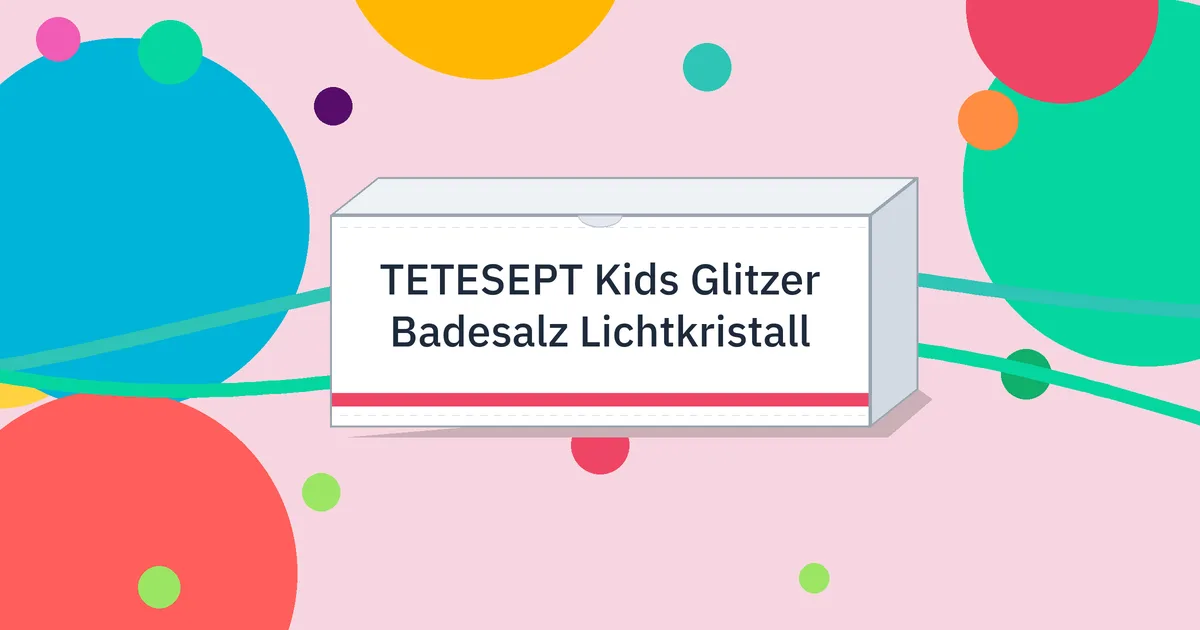 Symbolbild: Packung mit der Aufschrift TETESEPT Kids Glitzer Badesalz Lichtkristall (PZN 18296254) – Verfügbarkeit und Bezug in Apotheken in Frankfurt am Main