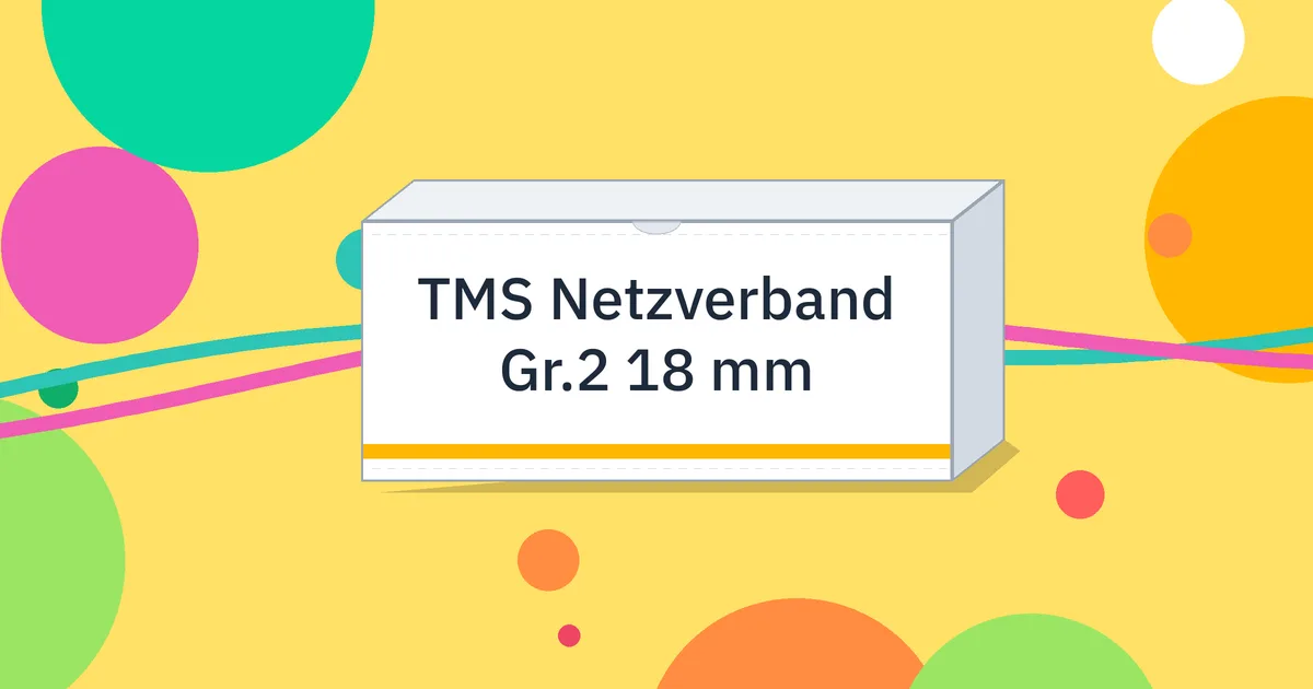 Symbolbild: Packung mit der Aufschrift TMS Netzverband Gr.2 18 mm (PZN 18316301) – Verfügbarkeit und Bezug in Apotheken in Frankfurt am Main