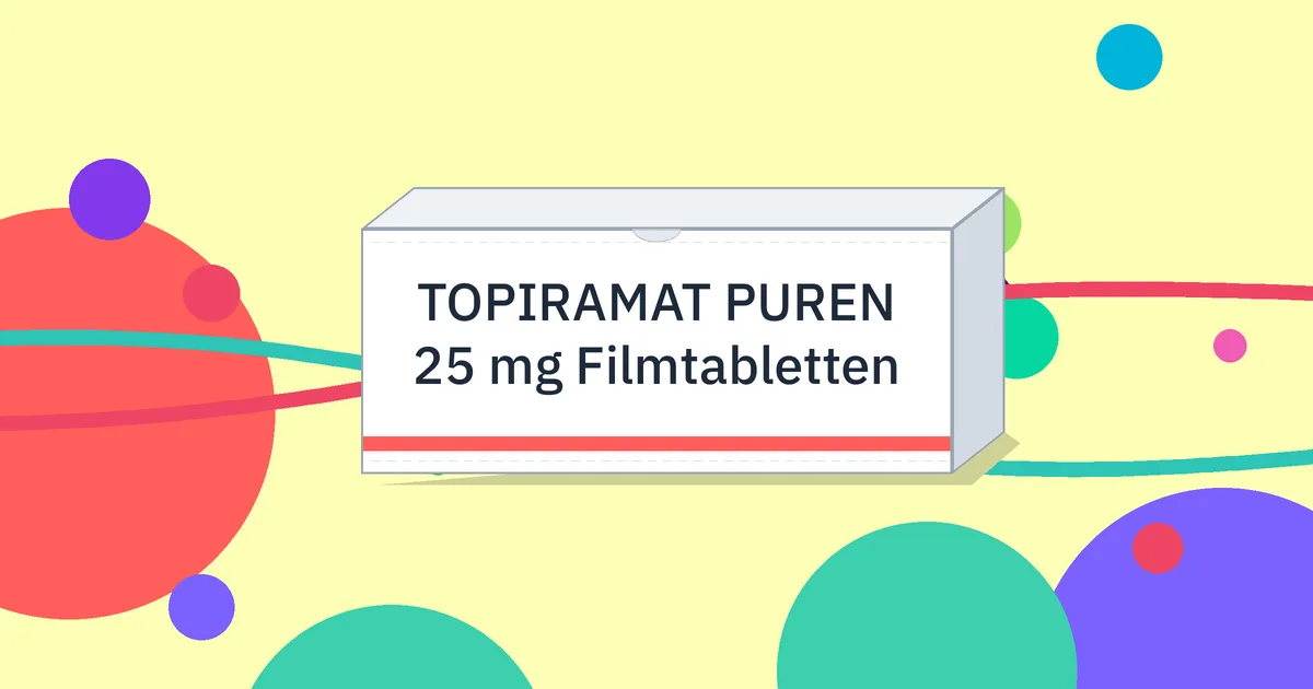Symbolbild: Packung mit der Aufschrift TOPIRAMAT PUREN 25 mg Filmtabletten (PZN 13821224) – Verfügbarkeit und Bezug in Apotheken in Frankfurt am Main