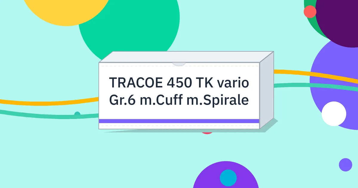 Symbolbild: Packung mit der Aufschrift TRACOE 450 TK vario Gr.6 m.Cuff m.Spirale (PZN 02362919) – Verfügbarkeit und Bezug in Apotheken in Frankfurt am Main
