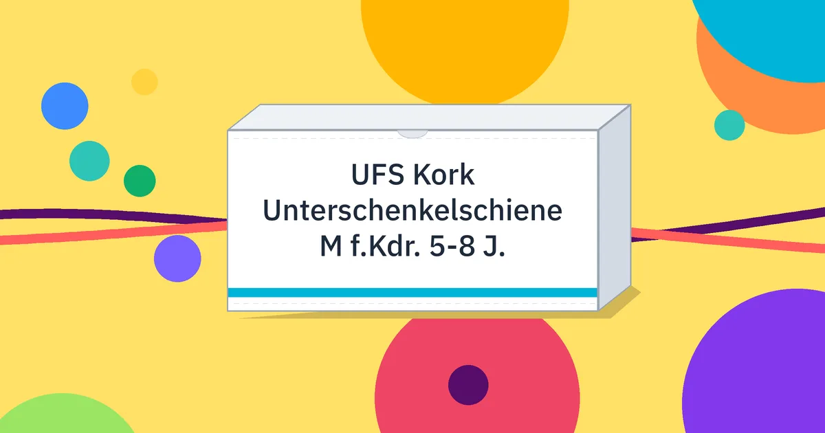 Symbolbild: Packung mit der Aufschrift UFS Kork Unterschenkelschiene M f.Kdr. 5-8 J. (PZN 04810658) – Verfügbarkeit und Bezug in Apotheken in Frankfurt am Main