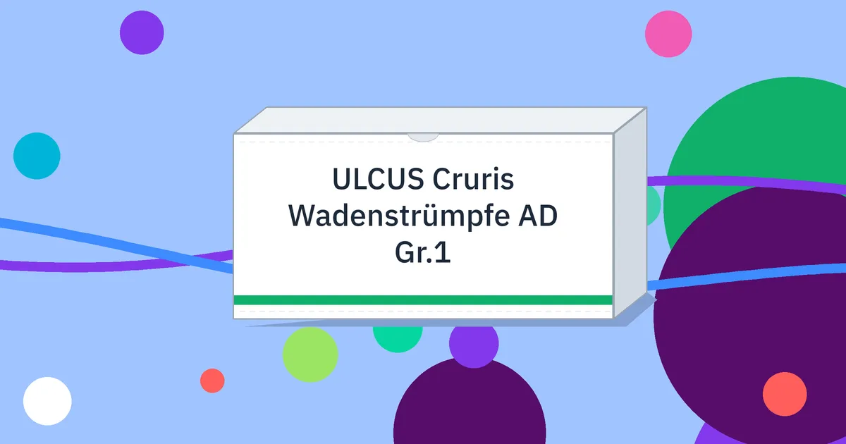 Symbolbild: Packung mit der Aufschrift ULCUS Cruris Wadenstrümpfe AD Gr.1 (PZN 18779780) – Verfügbarkeit und Bezug in Apotheken in Frankfurt am Main
