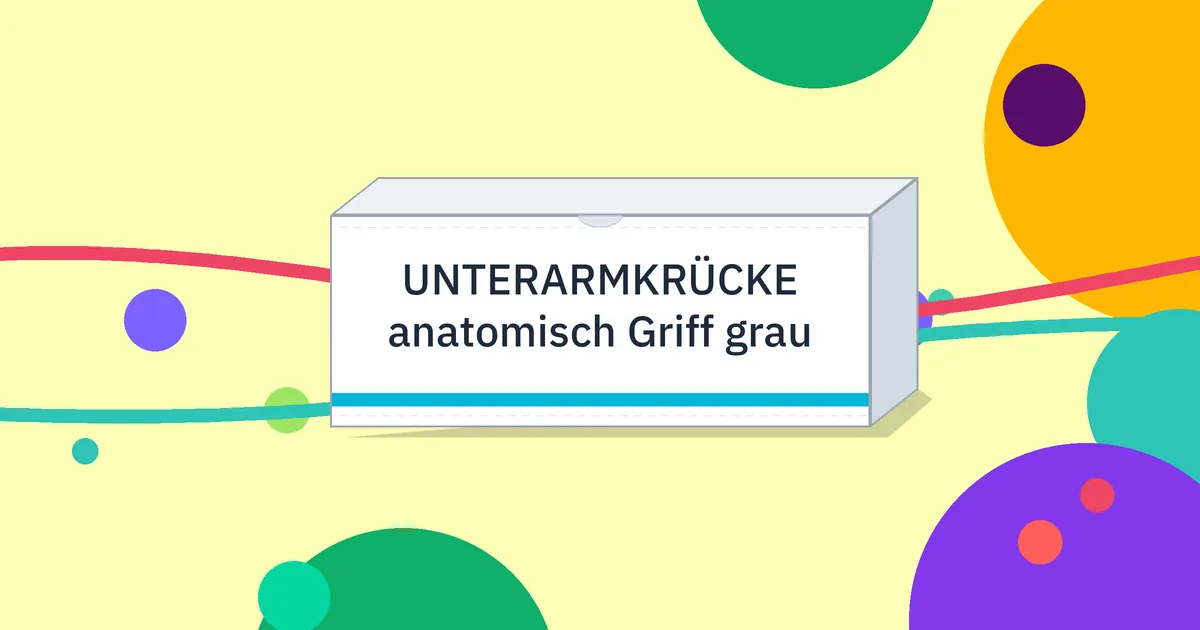 Symbolbild: Packung mit der Aufschrift UNTERARMKRÜCKE anatomisch Griff grau (PZN 00393755) – Verfügbarkeit und Bezug in Apotheken in Frankfurt am Main