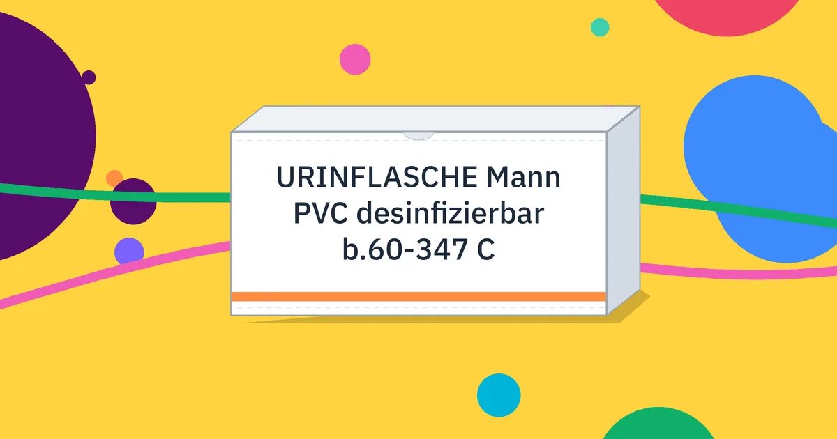Symbolbild: Packung mit der Aufschrift URINFLASCHE Mann PVC desinfizierbar b.60-347 C (PZN 07003800) – Verfügbarkeit und Bezug in Apotheken in Frankfurt am Main