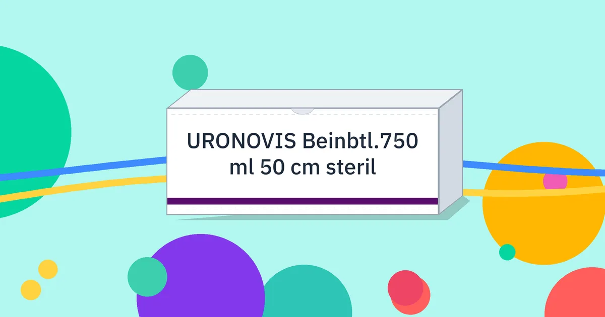 Symbolbild: Packung mit der Aufschrift URONOVIS Beinbtl.750 ml 50 cm steril (PZN 00550019) – Verfügbarkeit und Bezug in Apotheken in Frankfurt am Main